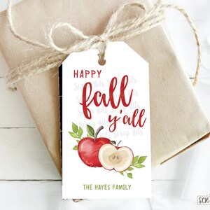 Happy Fall Y'all Tags, Red Apples Personalized Fall Tags, Fall Treat ...