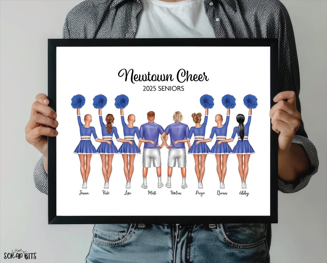 Cheer Team Portrait Print, Guys + Girls, Custom Cheerleader Gift for ...