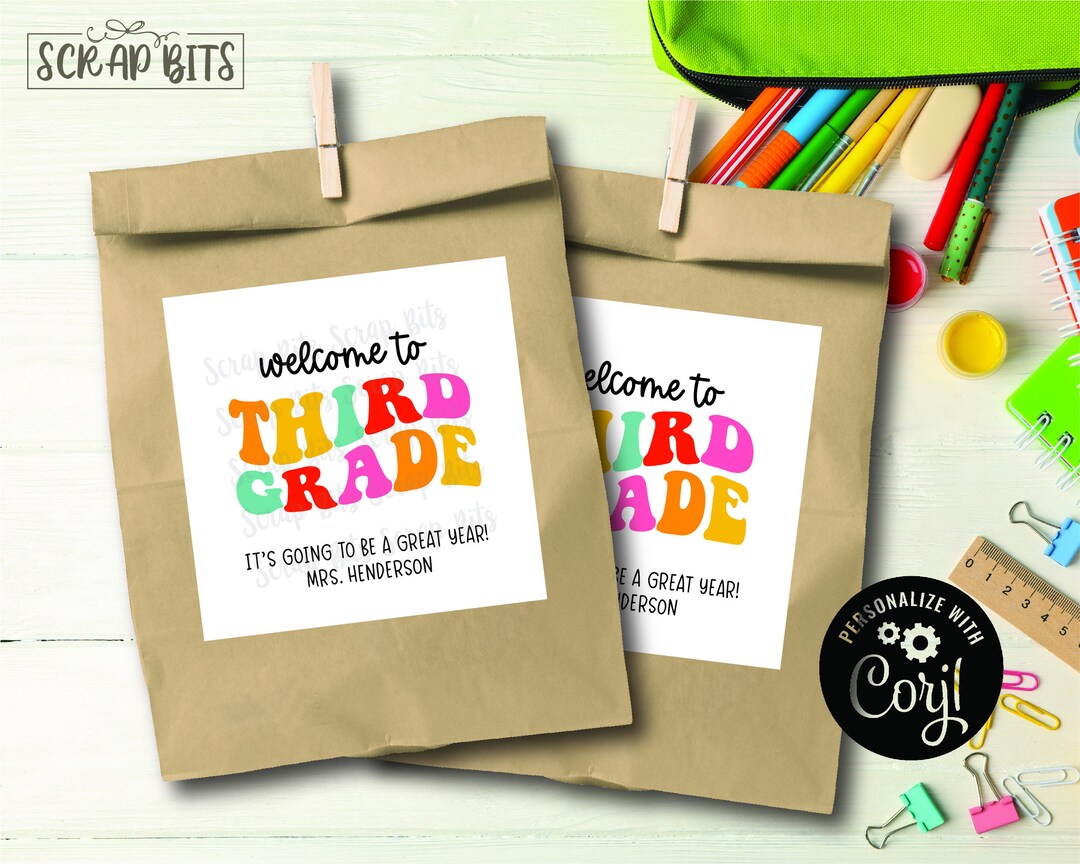 EDITABLE Back to School Tags, Bright Groovy Welcome to Third Grade Tags ...