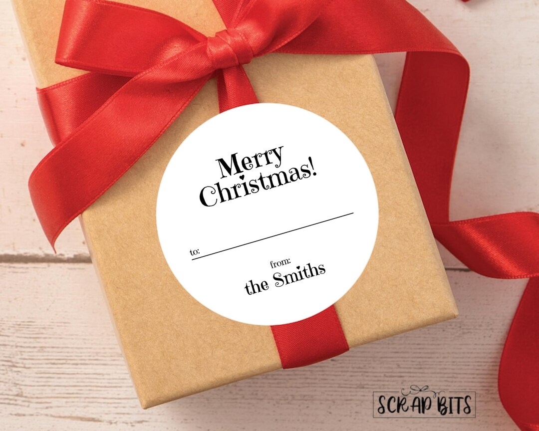Merry Christmas Gift Labels, Minimal Curly Lettering, Personalized ...