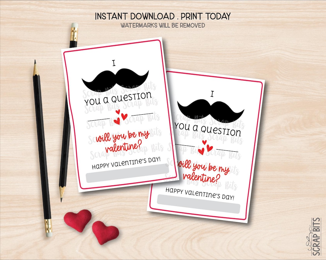 Kids Classroom Mustache Valentine Cards, I Mustache You A Question, Be ...