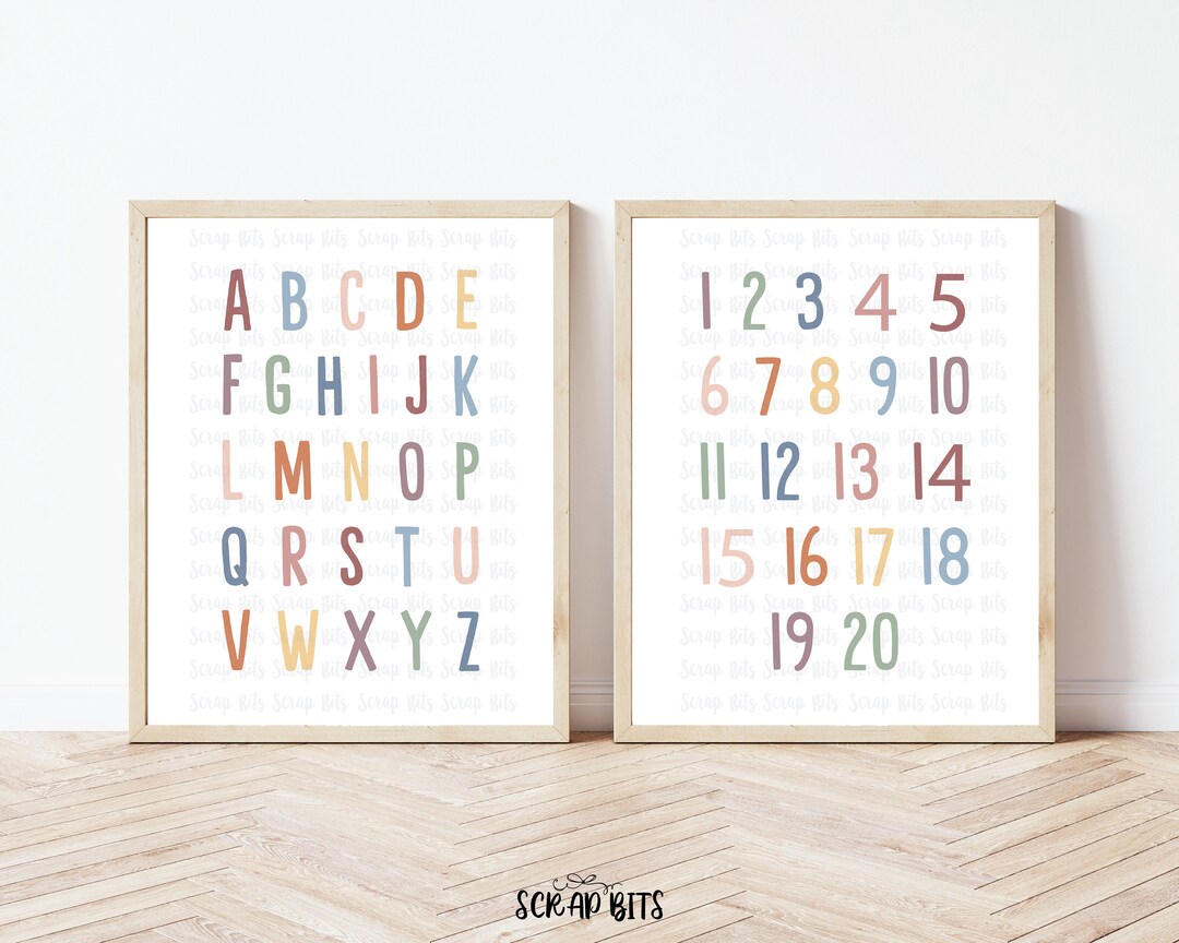 Alphabet Numbers Print Set, Pale Rainbow . Classroom Decor, Playroom ...