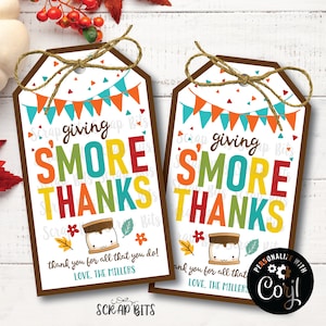 EDITABLE Smore Tags, Giving S'more Thanks Tags, Printable S'more ...