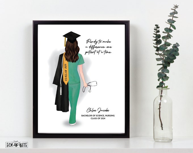 Personalized Nurse Graduation Print, Graduation Girl Print, Nurse ...
