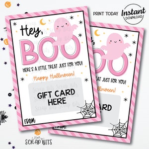 Halloween Gift Card Holder, Printable Hey Boo Card, Pink Halloween ...