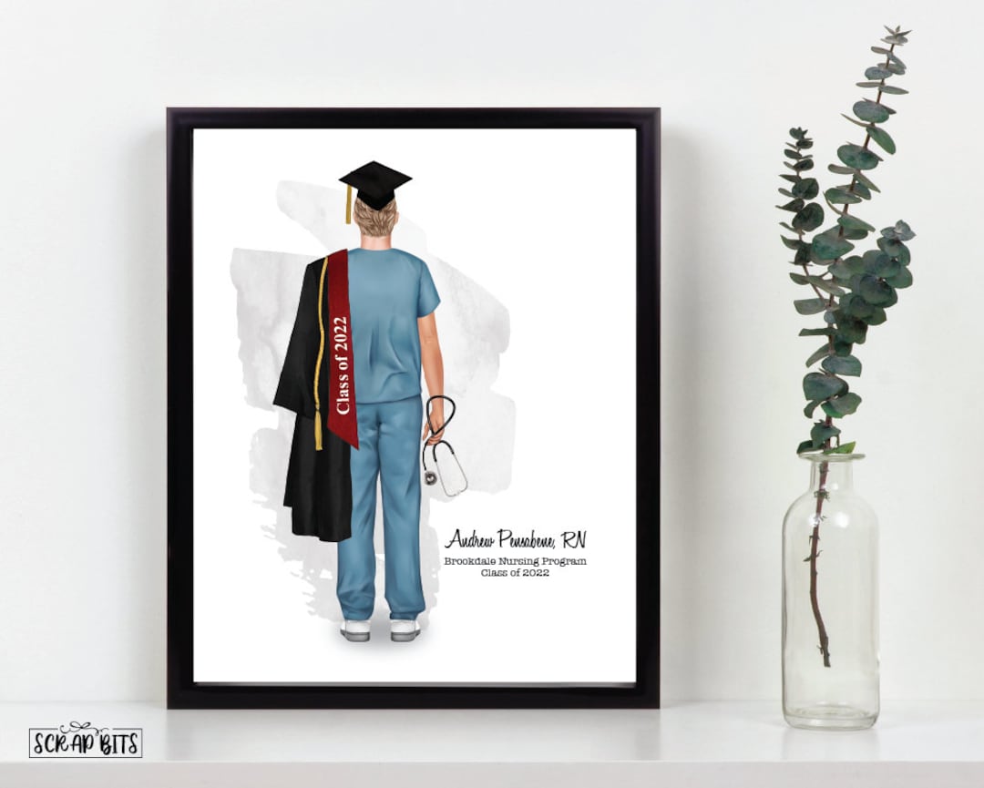 Male Nurse Graduation Portrait Print, Custom Gift for Nursing School ...