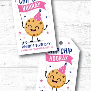 Chip Chip Hooray Birthday Tags, Chocolate Chip Cookie, Blue Party Hat ...