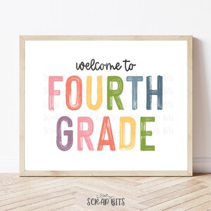 Welcome to Fourth Grade Sign, Pastel Rainbow Paintstroke, 4th Grade ...
