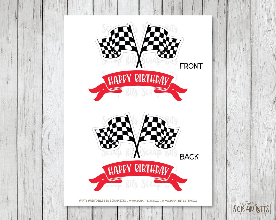 Racing Flags Cake Topper, Printable Cake Topper, Race Car Party Topper ...