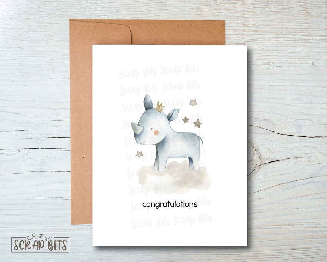 Rhino Baby Card, New Baby Congratulations Card, Safari Animal Baby Card ...