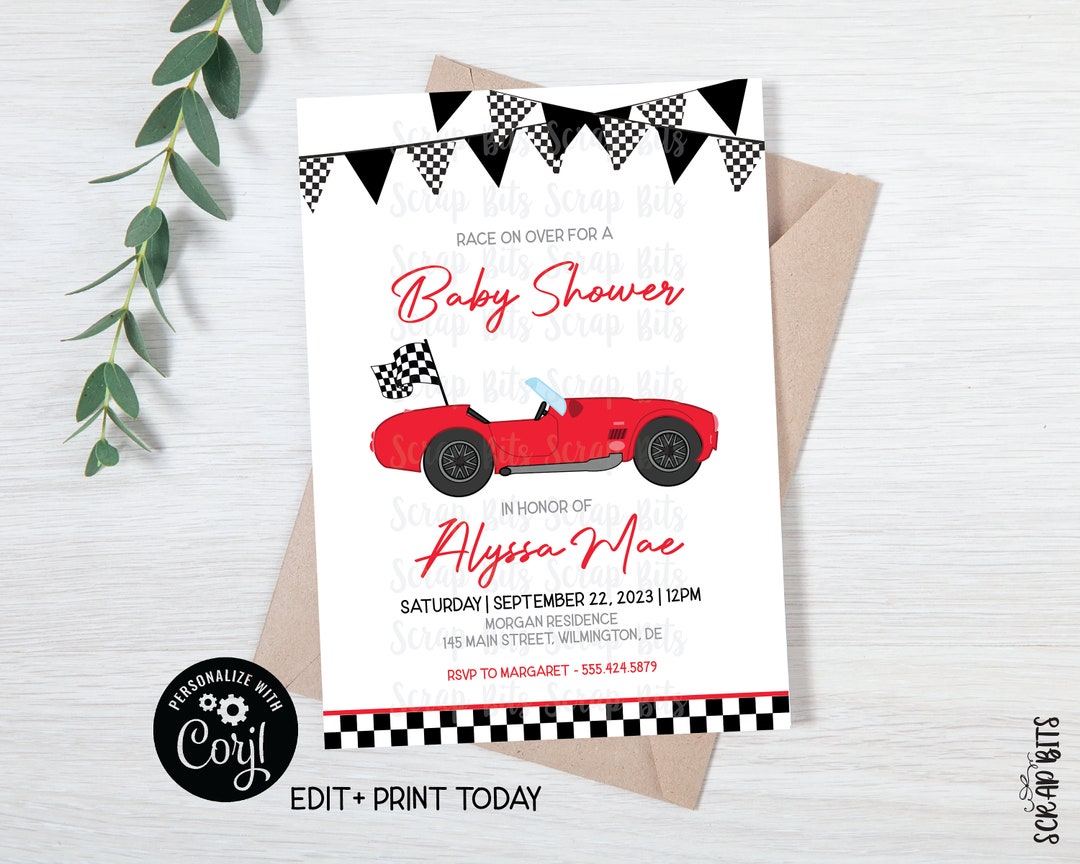 Racing Baby Shower Invitation, Minimal Racing Party Invitation, Bunting ...