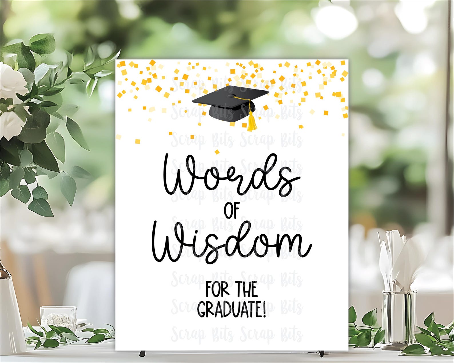 Words of Wisdom for the Graduate Sign + Cards, Cap & Confetti Casual ...