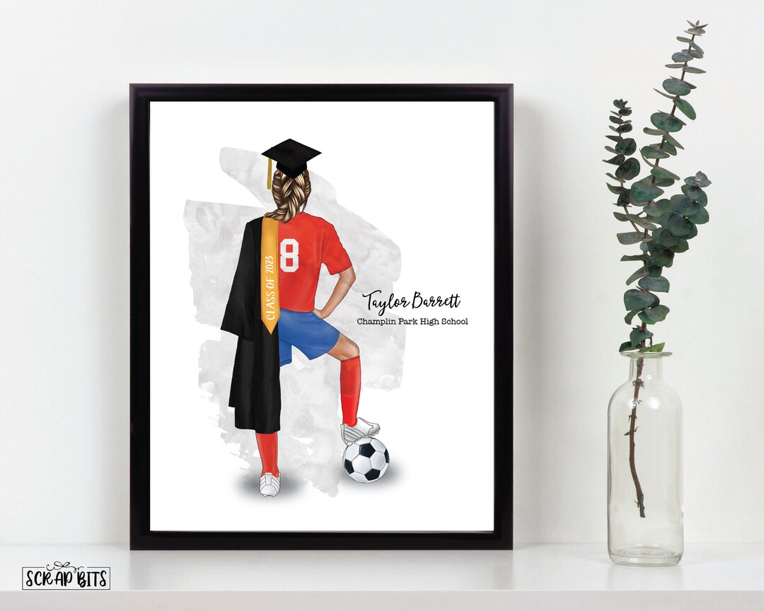 Personalized Soccer Graduation Portrait Print, Custom Soccer Girl Gift ...
