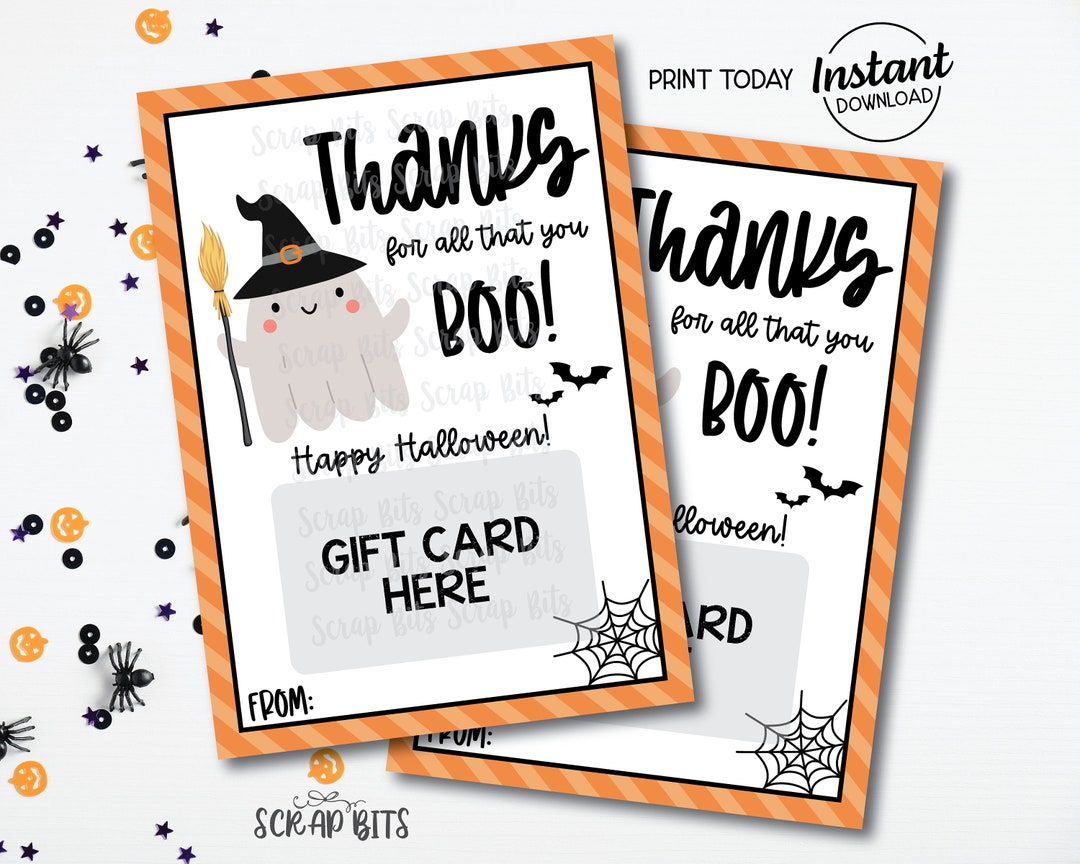 Halloween Gift Card Holder, Printable Ghost Witch Card, Thanks for All ...