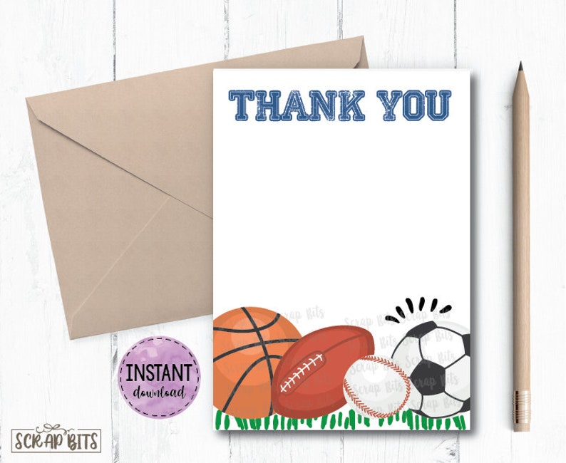 Sports Thank You Cards Printable Sports Note Cards Sports - Etsy