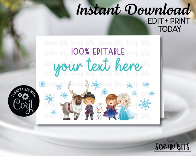 Frozen Editable Table Tents | Party Food Labels Place Cards | Frozen ...
