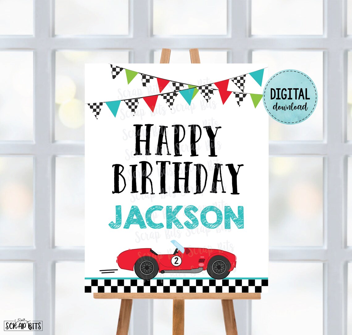 Racing Happy Birthday Sign Personalized Printable Party Sign - Etsy