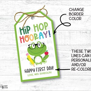 EDITABLE Back to School Tags, Hip Hop Hooray Frog Tags, First Day of ...