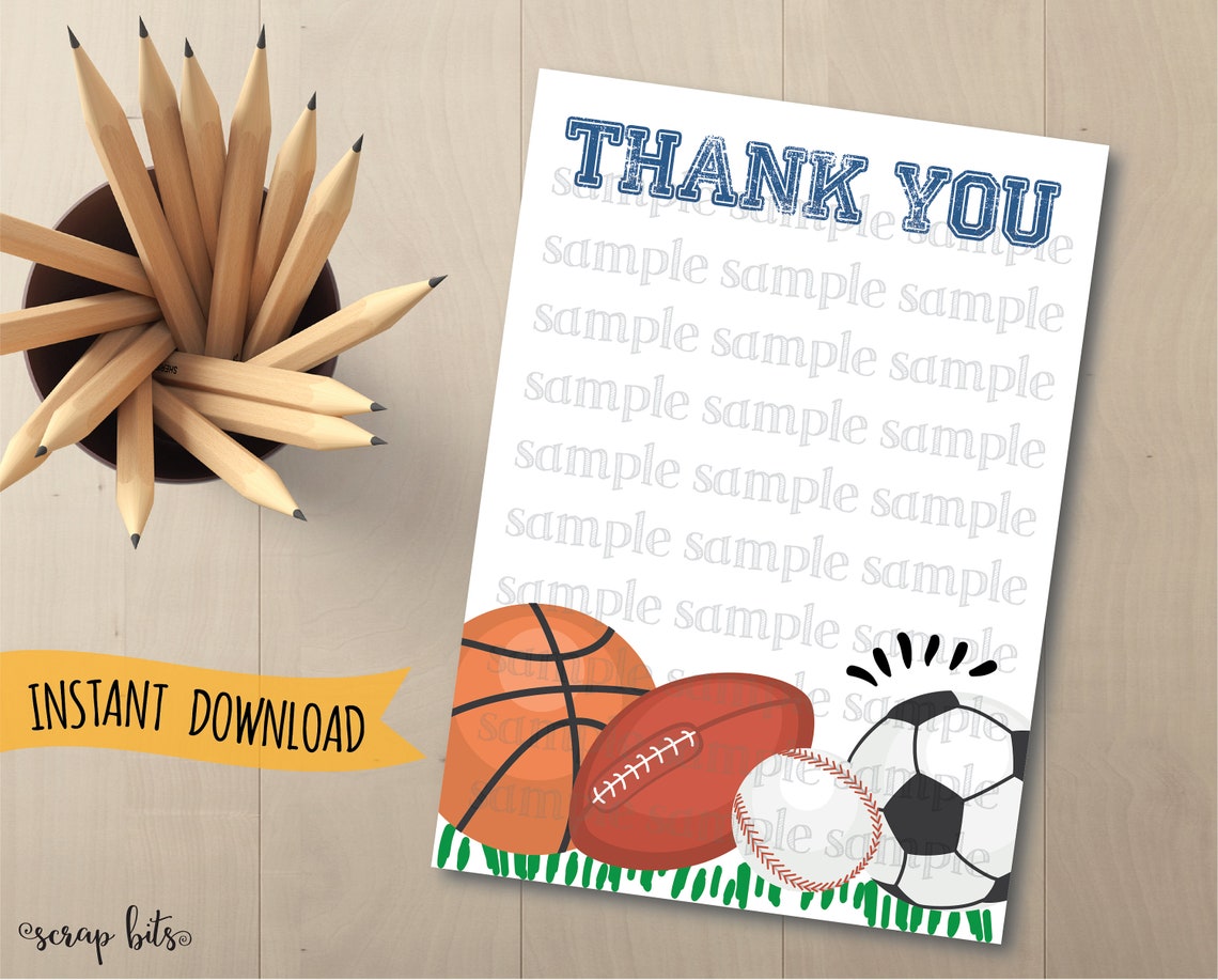 Sports Thank You Cards Printable Sports Note Cards Sports - Etsy