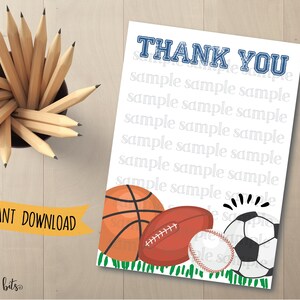 Sports Thank You Cards, Printable Sports Note Cards, Sports Thank You ...