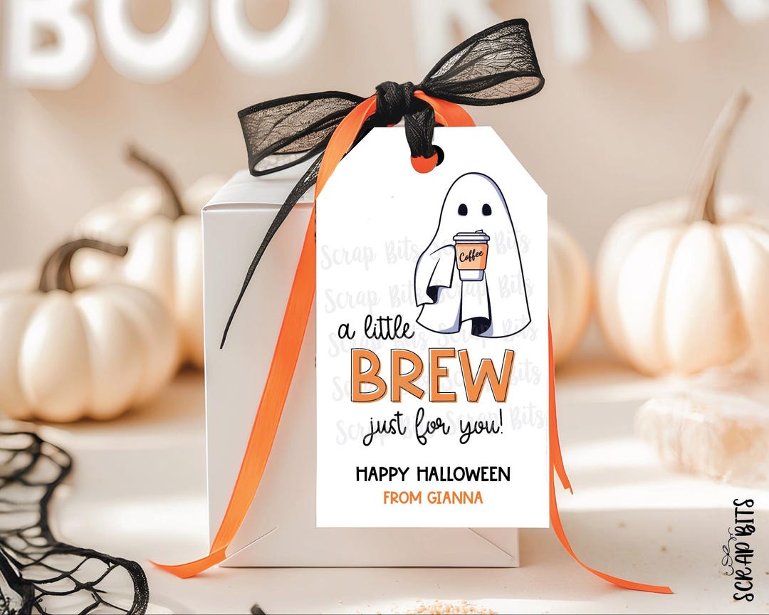 Halloween Coffee Tags, A Little Brew Just for You, Ghost With Cup, Gift ...