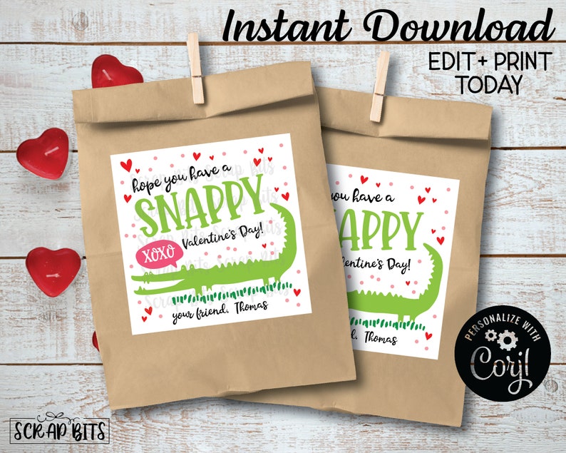 EDITABLE Alligator Valentine Tags, Hope You Have A Snappy Valentine's ...