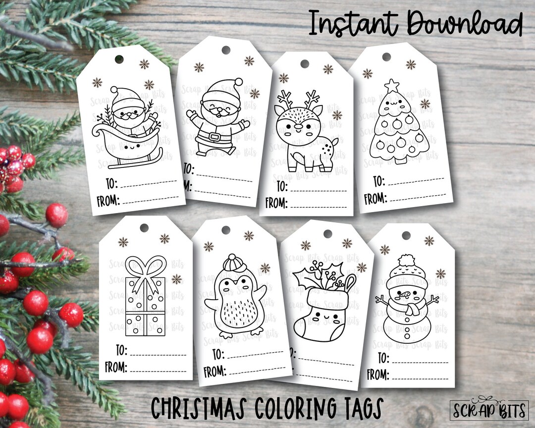 Printable Christmas Tags, Christmas Coloring Tags, Printable Kids ...