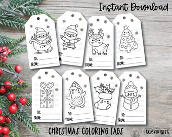 Printable Christmas Tags, Christmas Coloring Tags, Printable Kids ...