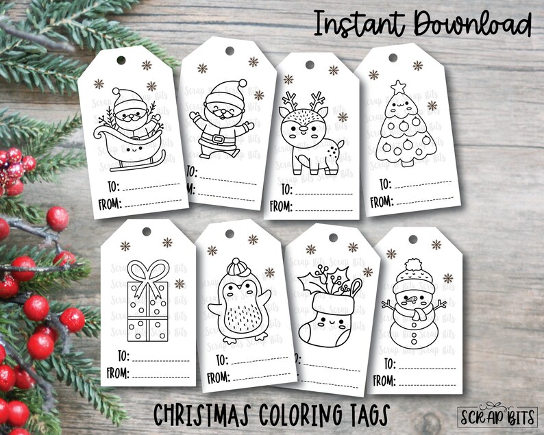 Printable Christmas Tags, Christmas Coloring Tags, Printable Kids ...
