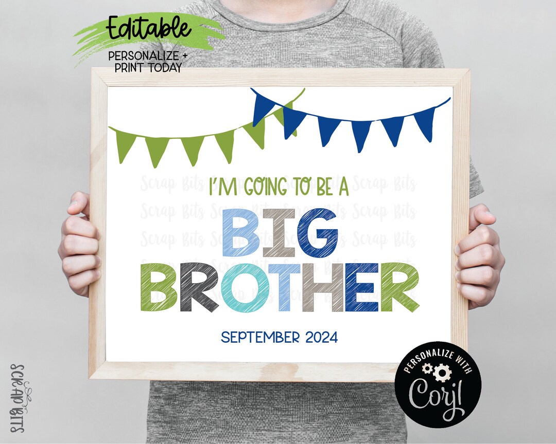 EDITABLE Big Brother Sign, Personalized Pregnancy Annoucement Sign ...