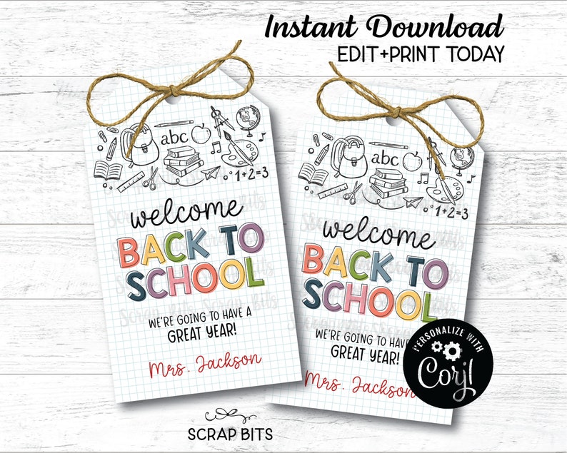 EDITABLE Back to School Tags, Doodle Graph Paper, Welcome Back Tags ...