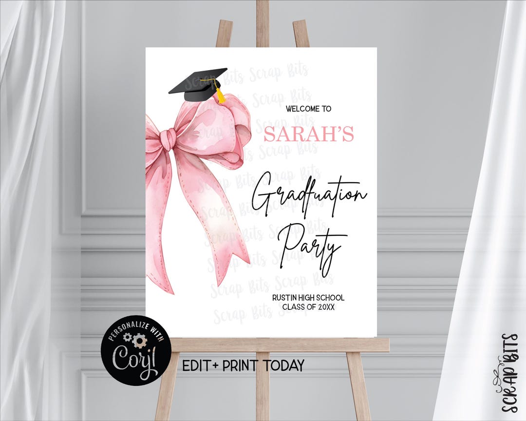 EDITABLE Pink Bow Welcome Sign, Printable Pink Bow Graduation Sign ...