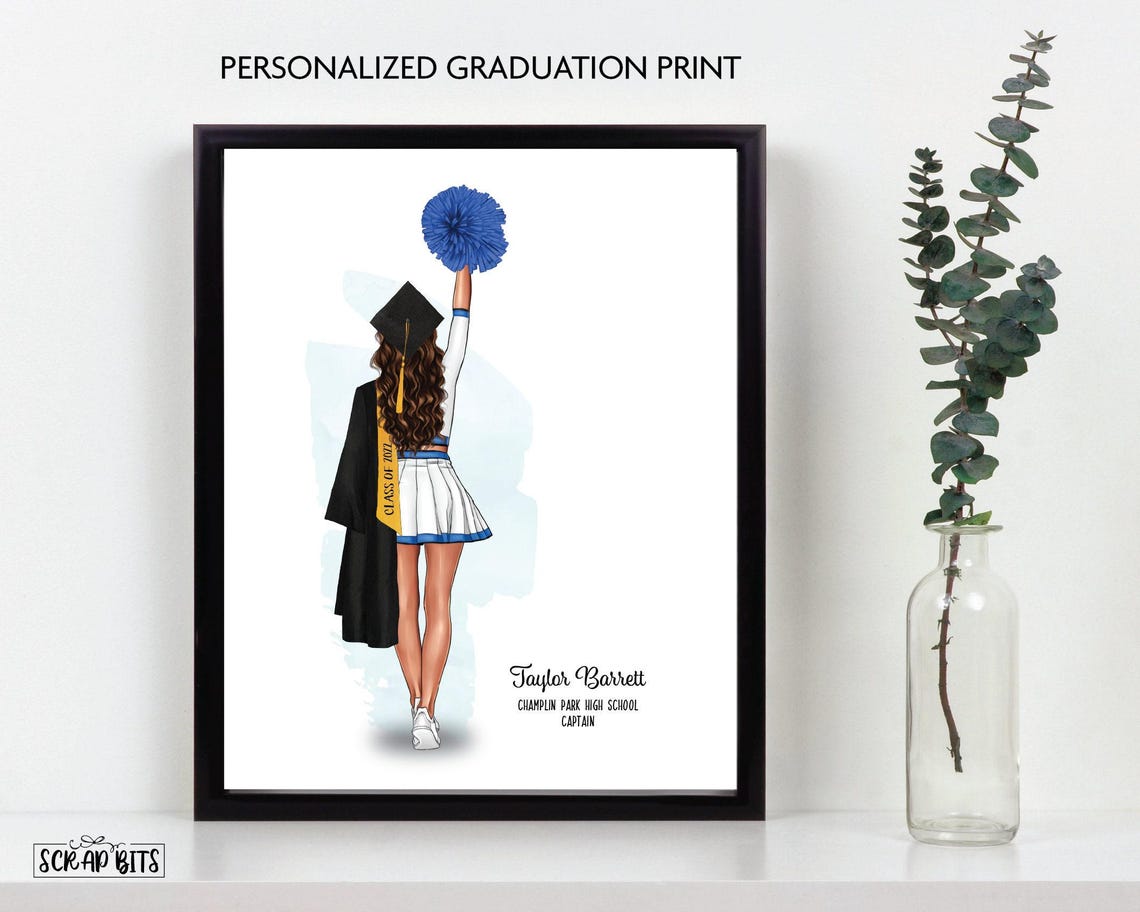 Cheerleader Graduation Portrait Print, Custom Graduation Gift for ...