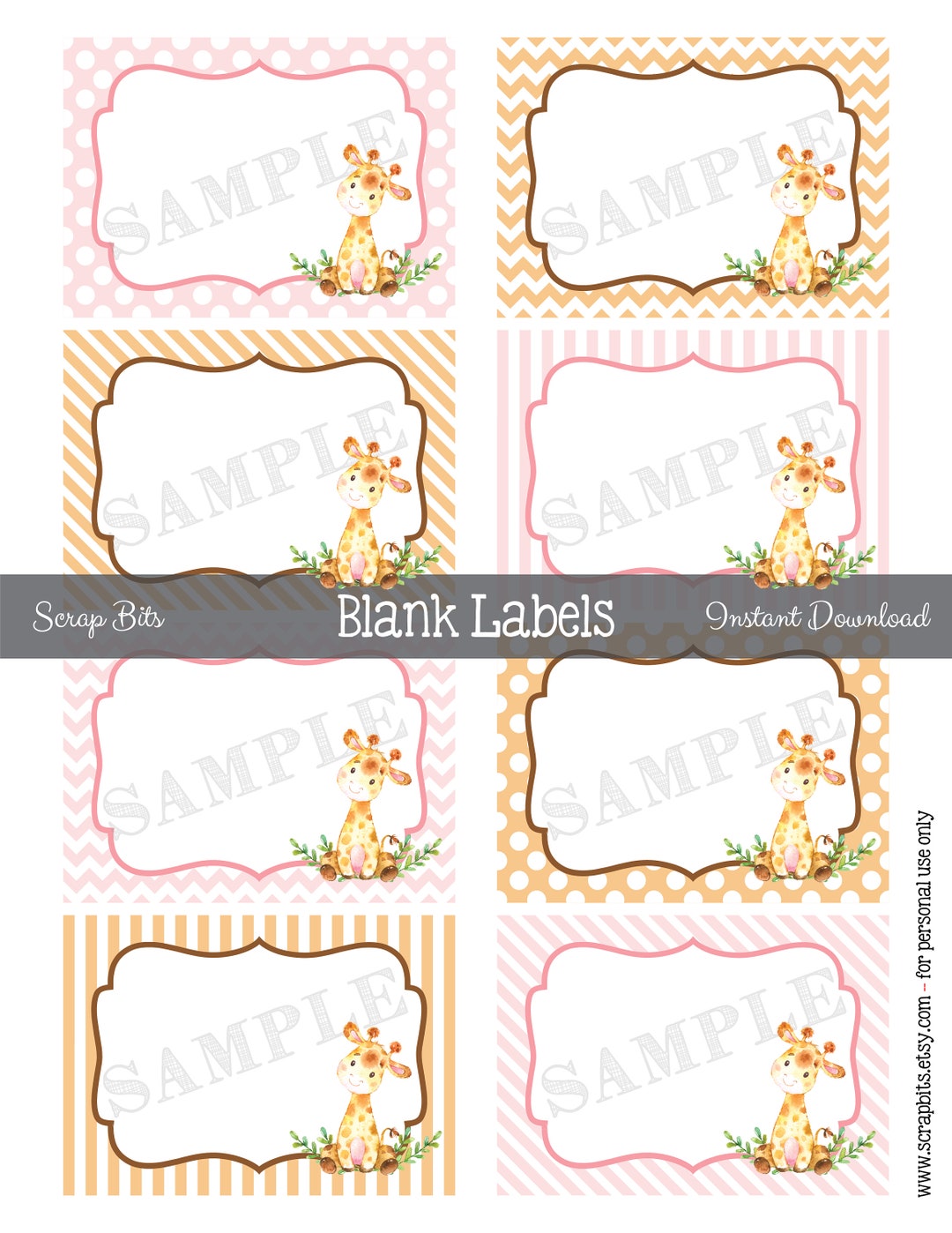 Giraffe Food Labels, Printable Giraffe Labels, Pink Flat Blank Favor ...