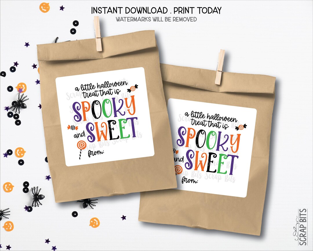 Halloween Gift Tags, Spooky & Sweet, Printable Halloween Treat Bag ...