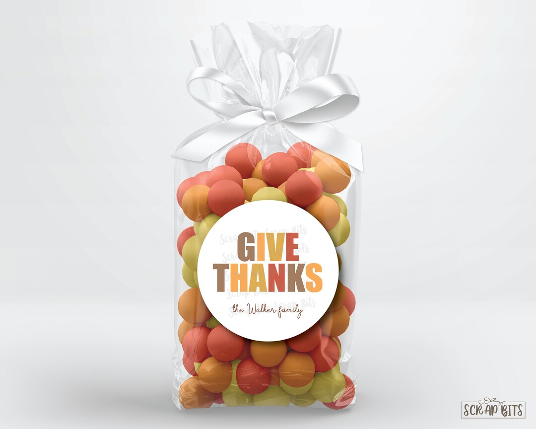Give Thanks Stickers + Bags, Bold Lettering, Personalized Thanksgiving ...