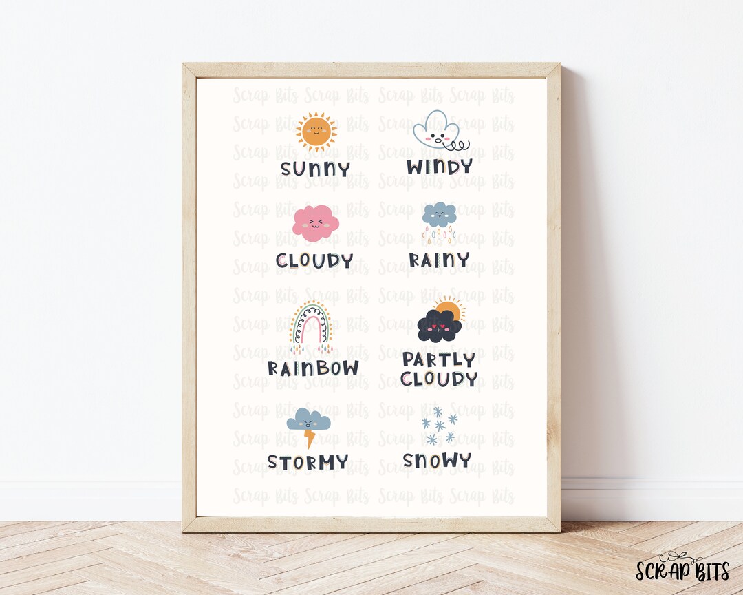 Weather Chart, Cutesy Classroom Decor, Playroom Wall Art, Homeschool ...