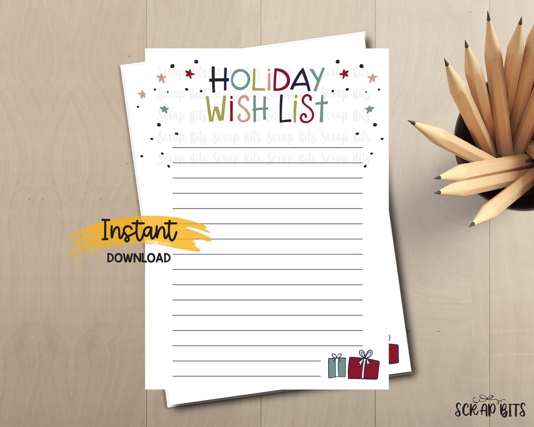 Holiday Wish List, Printable Christmas List, Printable Holiday List ...