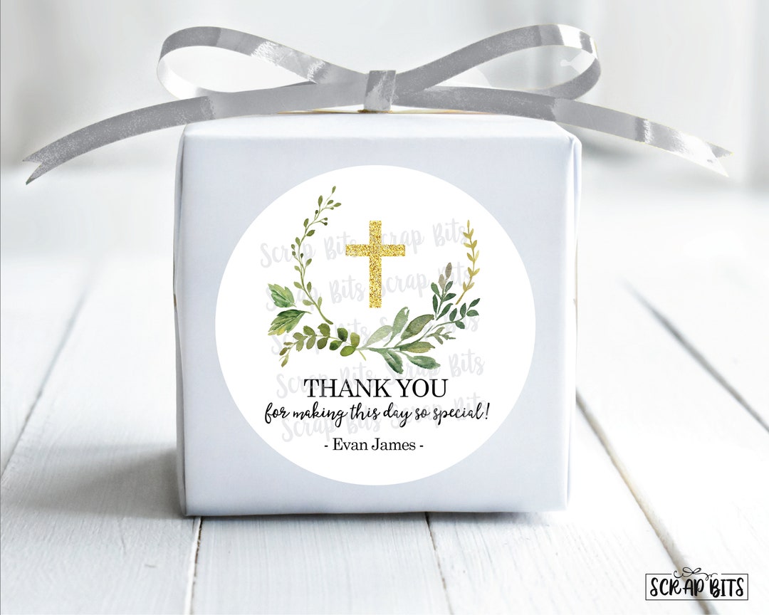 First Holy Communion Stickers, Watercolor Greenery Wreath & Cross ...