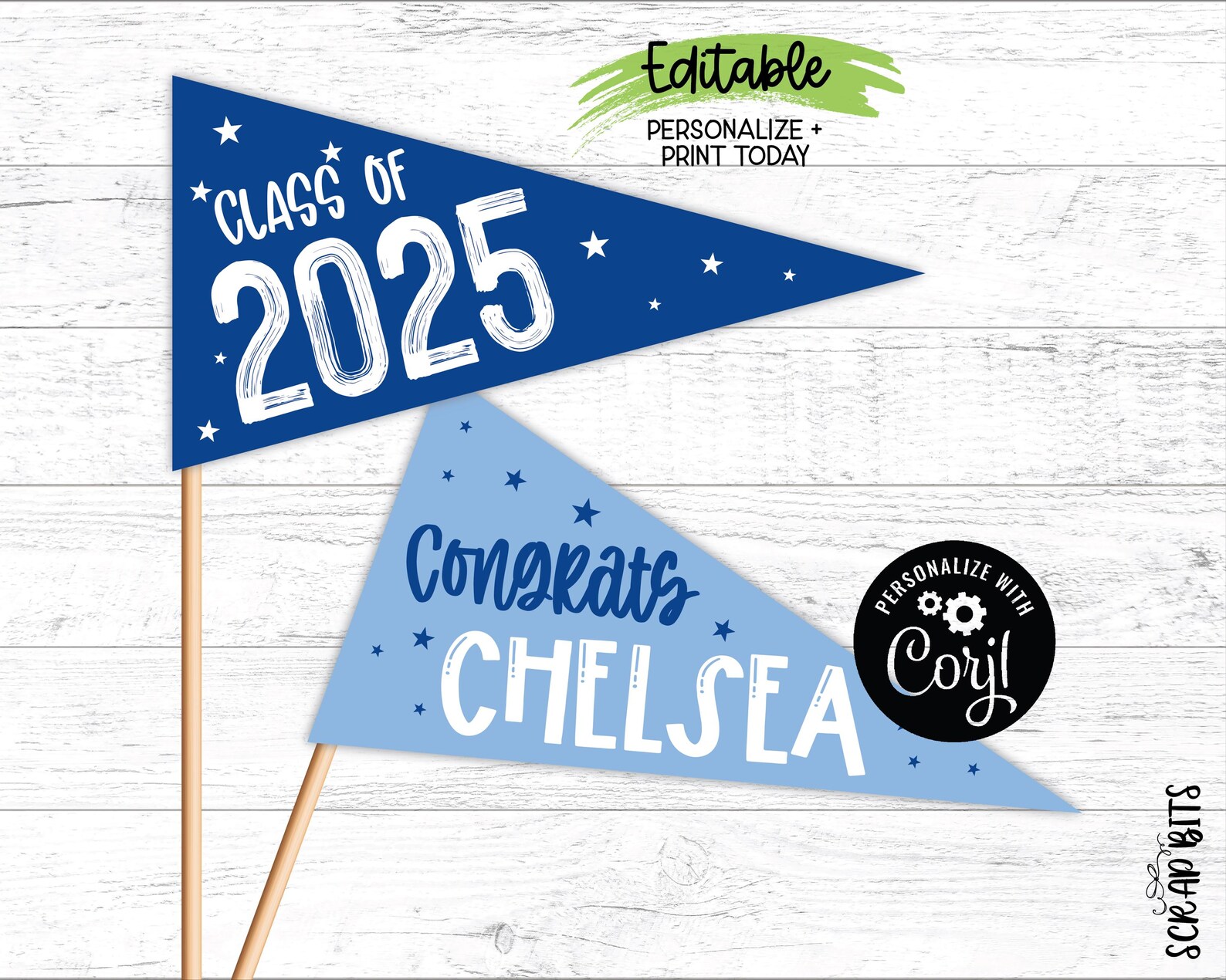 EDITABLE Graduation Pennant Flags, Congrats Name Class of 2025 ...