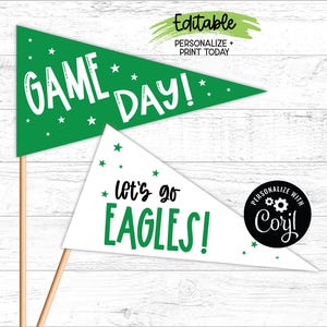 EDITABLE Game Day Pennant Flags, Let's Go Team Mascot, Personalized ...