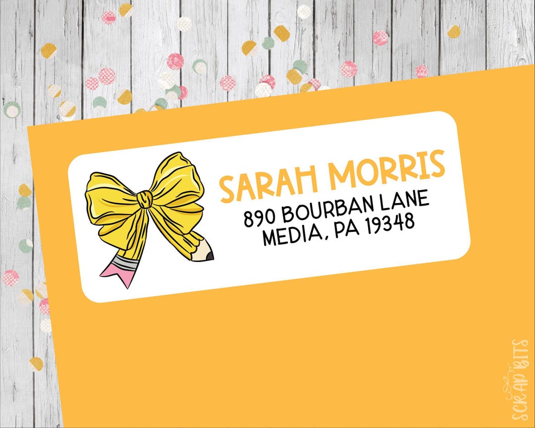 Pencil Bow Address Labels, Personalized Teacher Return Address Labels ...