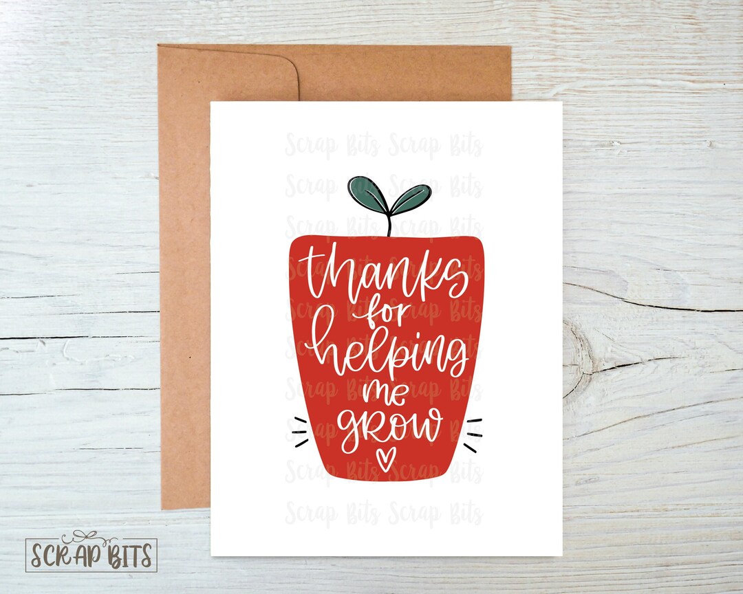 Teacher Appreciation Card, Teacher Thank You Card, Thanks for Helping ...