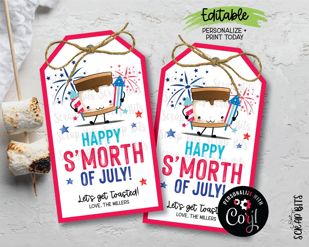 EDITABLE Smore Tags, Happy S'morth of July, Printable Tags for 4th of ...