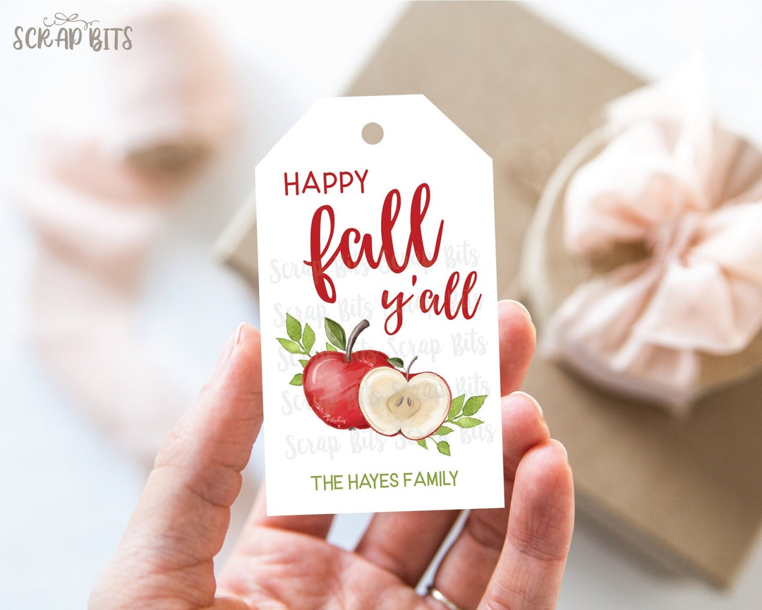 Happy Fall Y'all Tags, Red Apples Personalized Fall Tags, Fall Treat ...