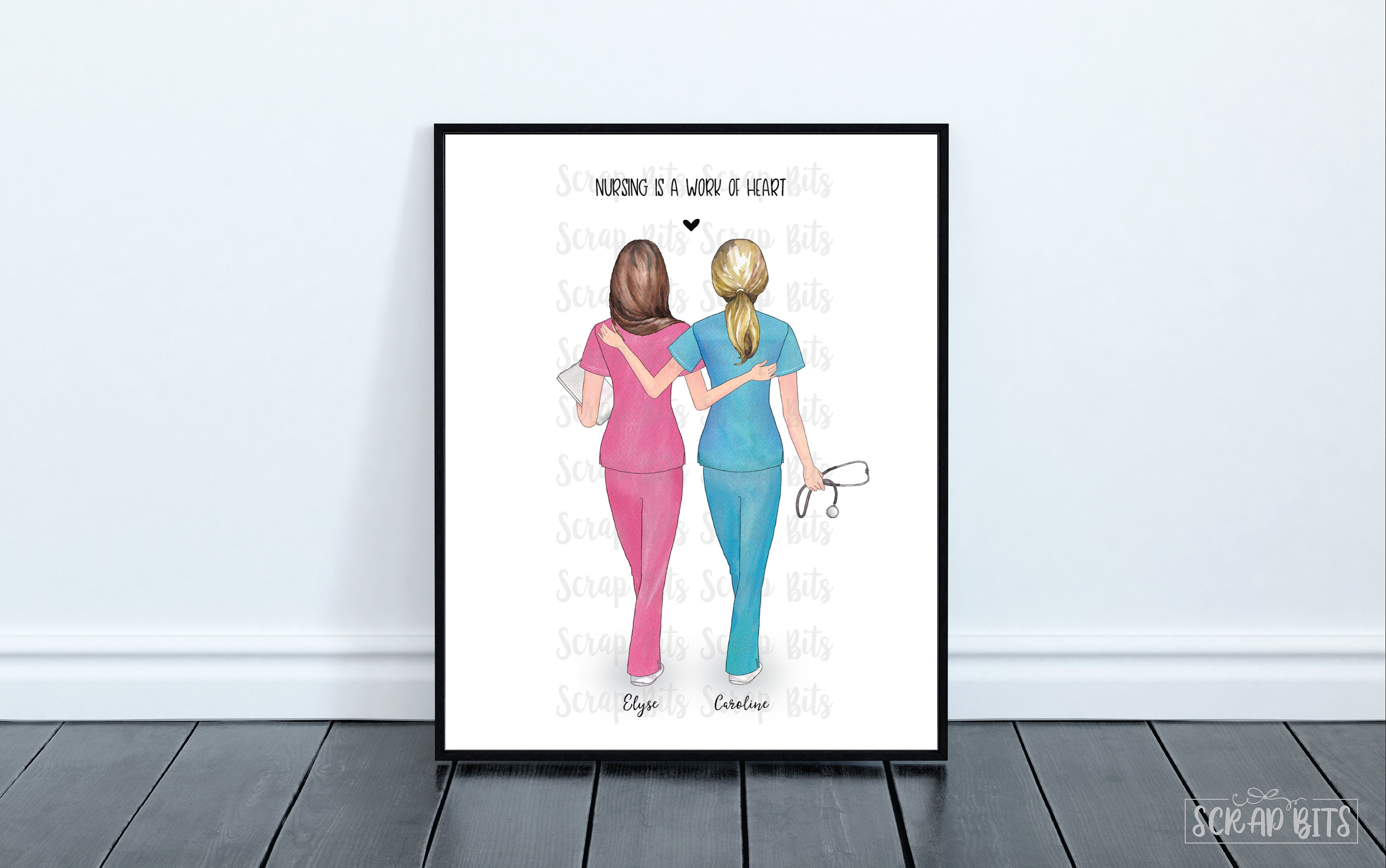 Nurse Friends Portrait Print, Custom Illustration, Printable Wall Art ...