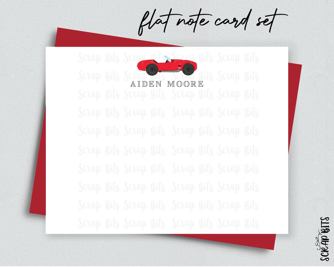 Red Race Car Note Card Set, Personalized Flat Note Cards, Stationery ...