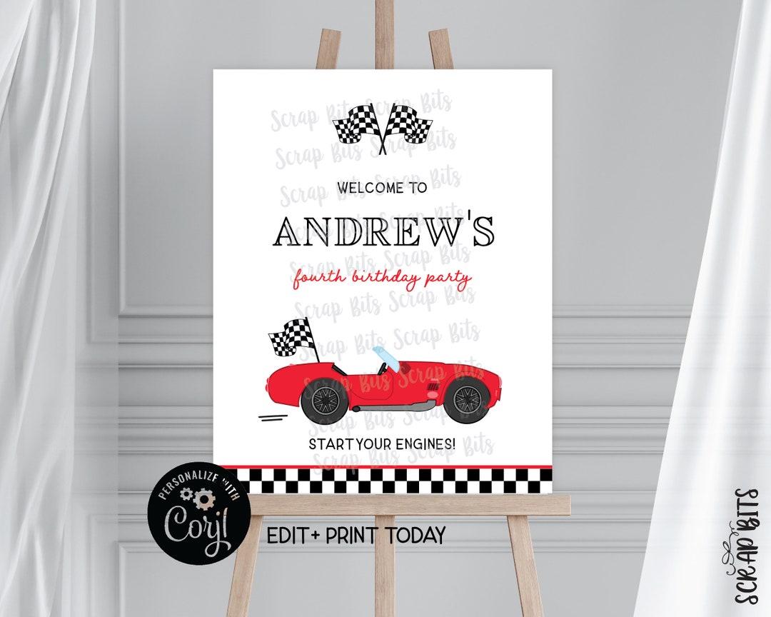 EDITABLE Welcome Sign Template, Printable Racing Birthday Welcome Sign ...