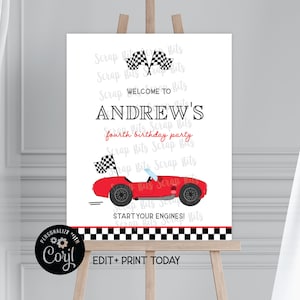 EDITABLE Welcome Sign Template, Printable Racing Birthday Welcome Sign ...