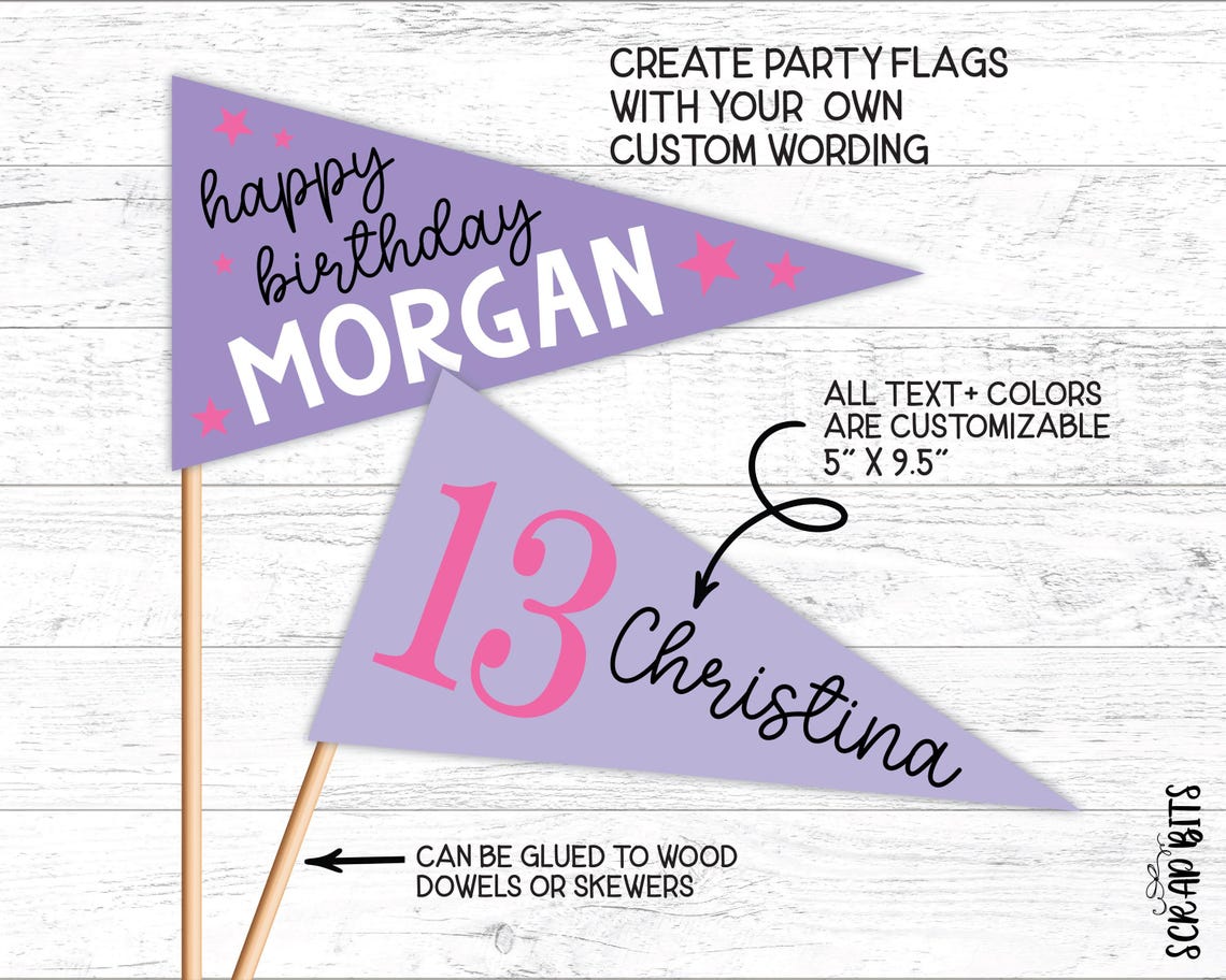 EDITABLE Birthday Pennant Flags, Name + Age Personalized Printable ...